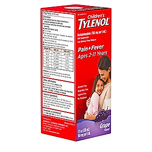 Tylenol Children's Pain + Fever Relief Cold Medicine, Acetaminophen, Grape, 4 fl. oz