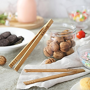 2PCS Reusable Toaster Tongs, Kaloo 8 inch Wooden Cooking Tong, Multipurpose Bamboo Tongs for Fruits, Bread, Pickles, cheese, Bacon, and Muffins