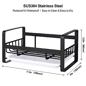 ARTLEO Dish Sponge Holder | Kitchen Sponge Caddy and Soap Dispenser Holder | Sink Tray Drainer Rack | Come with Front Drip Tray, for countertop, Black Stainless Steel.