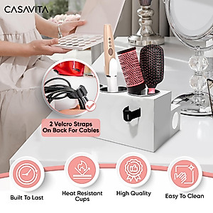CasaVita White Hair Tool Organizer - Bathroom Countertop Hair Tool Holder for Blow Dryers, Curling Irons, Flat Irons, Accessories, Makeup, and Toiletries - Acrylic Hair Accessories Organizer