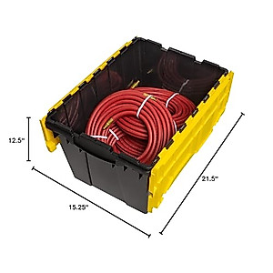 Akro-Mils 66486 12-Gallon Plastic Stackable Storage KeepBox Tote Container with Attached Hinged Lid, 21-1/2-Inch x 15-Inch x 12-1/2-Inch, Black/Yellow