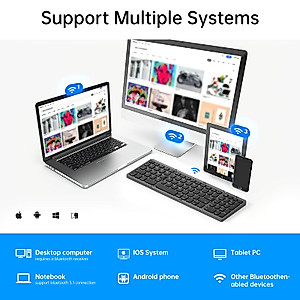 BRIMFORD Foldable Bluetooth Keyboard, Foldable Wireless Portable Keyboard with Numeric Keypad, USB-C Rechargeable Travel Keyboard for Laptop,Tablet,iPad,Smartphone(Silver)