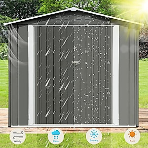 Outdoor Storage Shed 7×4.2 FT with Lockable Doors, Heavy Duty Galvanized Metal Garden Shed with Air Vent, Tool Sheds Storage House for Backyard Garden Patio Lawn-Dark Gray
