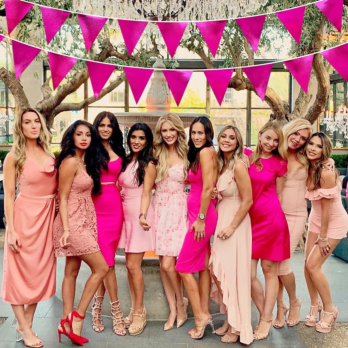 Hot Pink Party Decorations Triangle Pennant Banner Flag Rose Pink Metallic Fabric Bunting Garland for Birthday Bachelorette Wedding Bridal Shower Anniversary Flamingo Barbie Theme Party Supplies