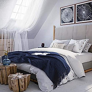 Chunky Knit Throw Blanket, Navy Blue Soft Warm Cozy Bed Throw Blanket with Tassels, Boho Style Textured Knitted Home Decorative Blanket for Couch, Sofa &Bed, 50"x60"