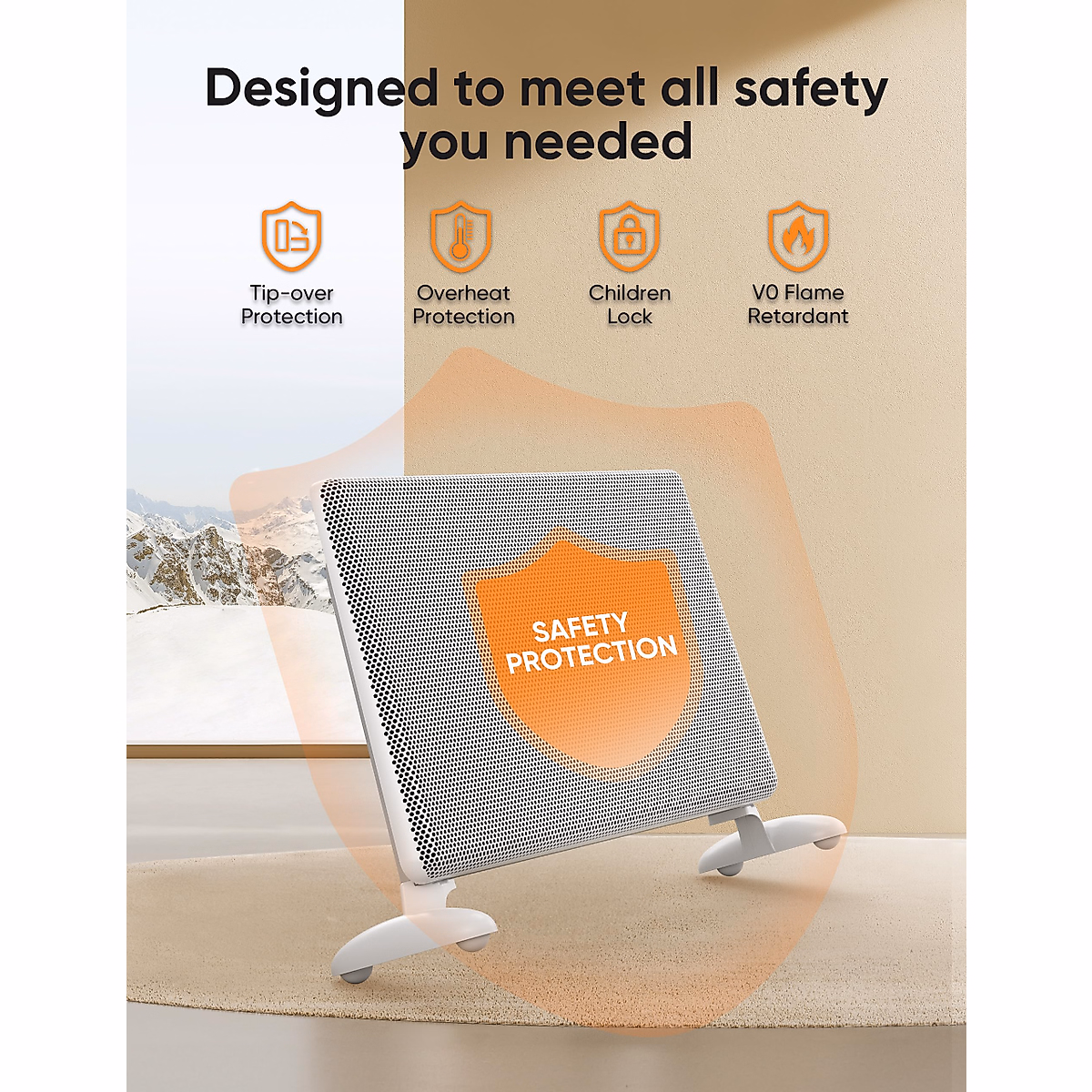 Ballu Infrared Panel Space Heaters,Room Heater for Indoor Use with Thermostat,Remote,24h Timer,Eco,Portable Standing and Wall Mount,1500W Electric Heaters for Indoor Use Large Room