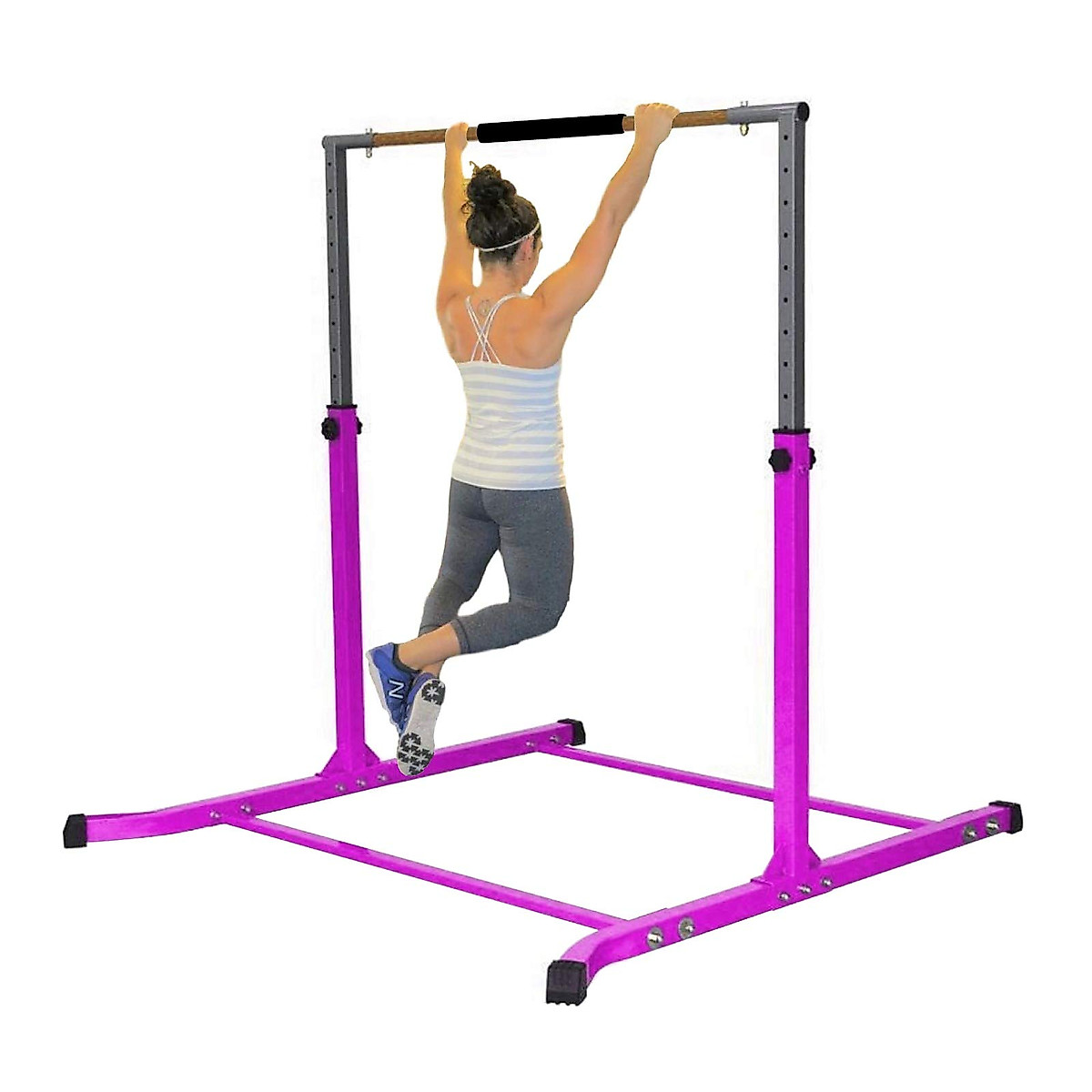 Pro-Gymnastics Gymnastics Kip Bar Horizontal Bar Professional Junior Gymnastic Training High Bar Asymmetric Bar 13 Level Height Adjustable Expandable 3 to 5 FT Cushioned Bar & Curved Legs (Purple)