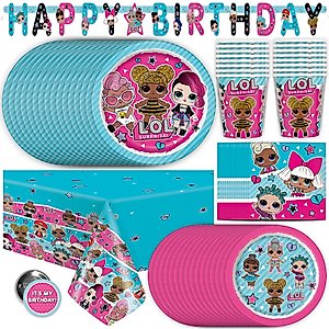 LOL Party Supplies Birthday Decorations | Serves 16 Guests | With Table Cover, Banner, Plates, Napkins, Cups, Button