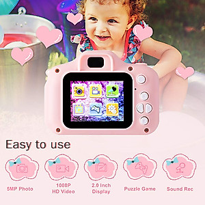 Kids Camera, DDAD Digital Video Camera Gifts for Boys and Girls, Toddler Video Recorder Mini Rechargeable and Shockproof Camera Creative DIY Camcorder for Children 3-8 Years Old(32GB SD Card Included)