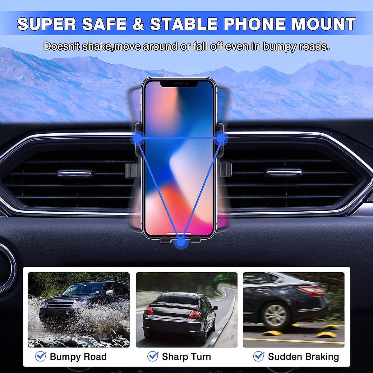 Karltys Car Phone Holder for Mazda CX-5 2017-2025 Accessories CX5 Cell Phone Holder Air Vent Mount for 4-7 Inch Phones Hands Free Thick Case Friendly Mobile Stand