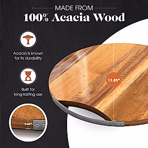 American Atelier Acacia Wood Round Cutting Board with Metal Accent | Serving Board | Large Cheese Board | Charcuterie Board with Handle for Serving Cheeses, Meats, Crackers, and Wine (13”)