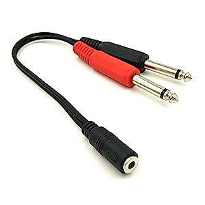 Poyiccot 1/4 Mono to 3.5mm Stereo Adapter, 3.5mm to 1/4 Adapter Cable, 1/8 to 1/4 Splitter Cable, 3.5mm 1/8 TRS Female to Dual 6.35mm 1/4 TS Male Stereo to Mono Y Splitter Cable, 20cm/8inch