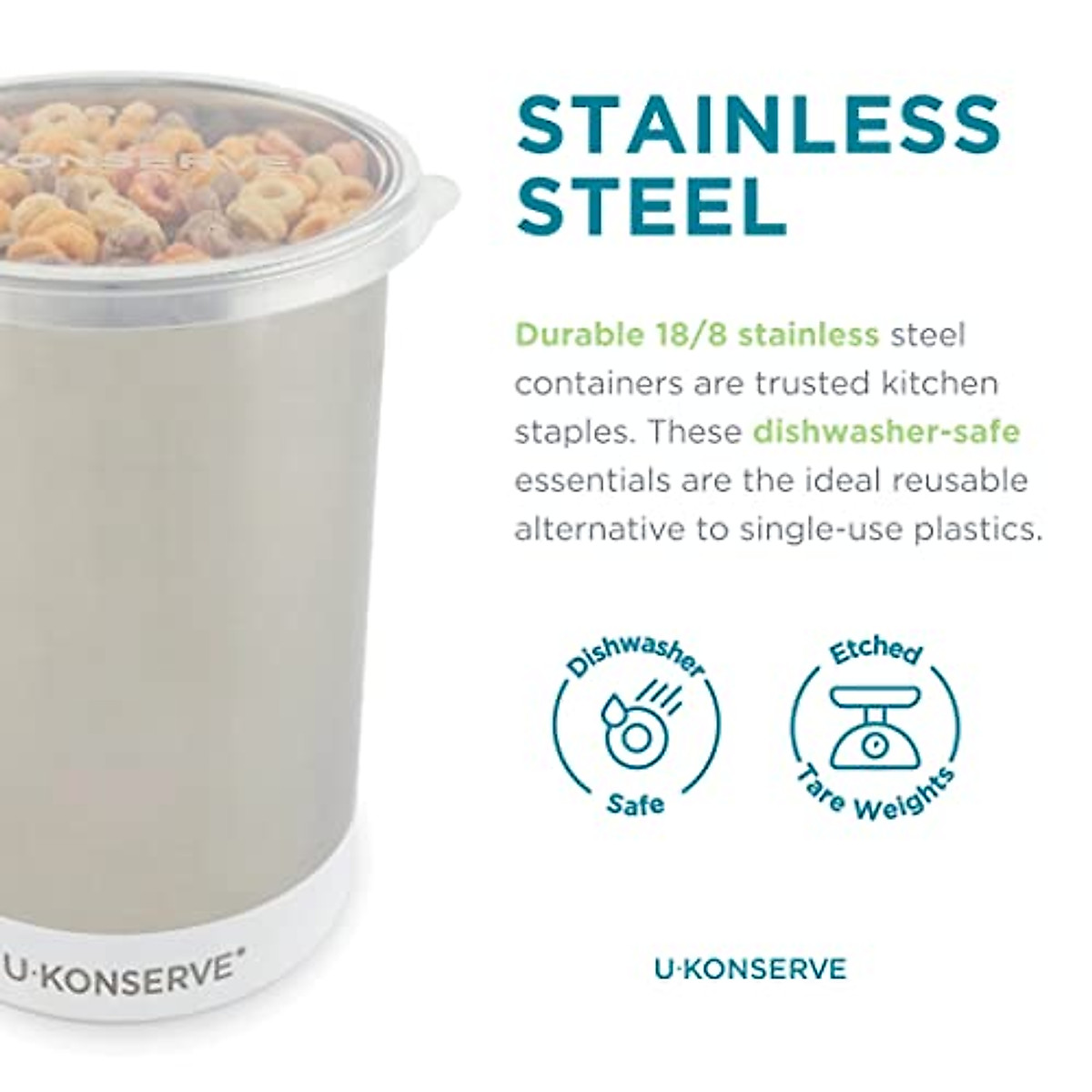 U Konserve Stainless Steel Bulk Food-Storage Canisters 32oz - Clear Silicone Lid - Airtight - Kitchen Containers - Dishwasher Safe - Plastic Free