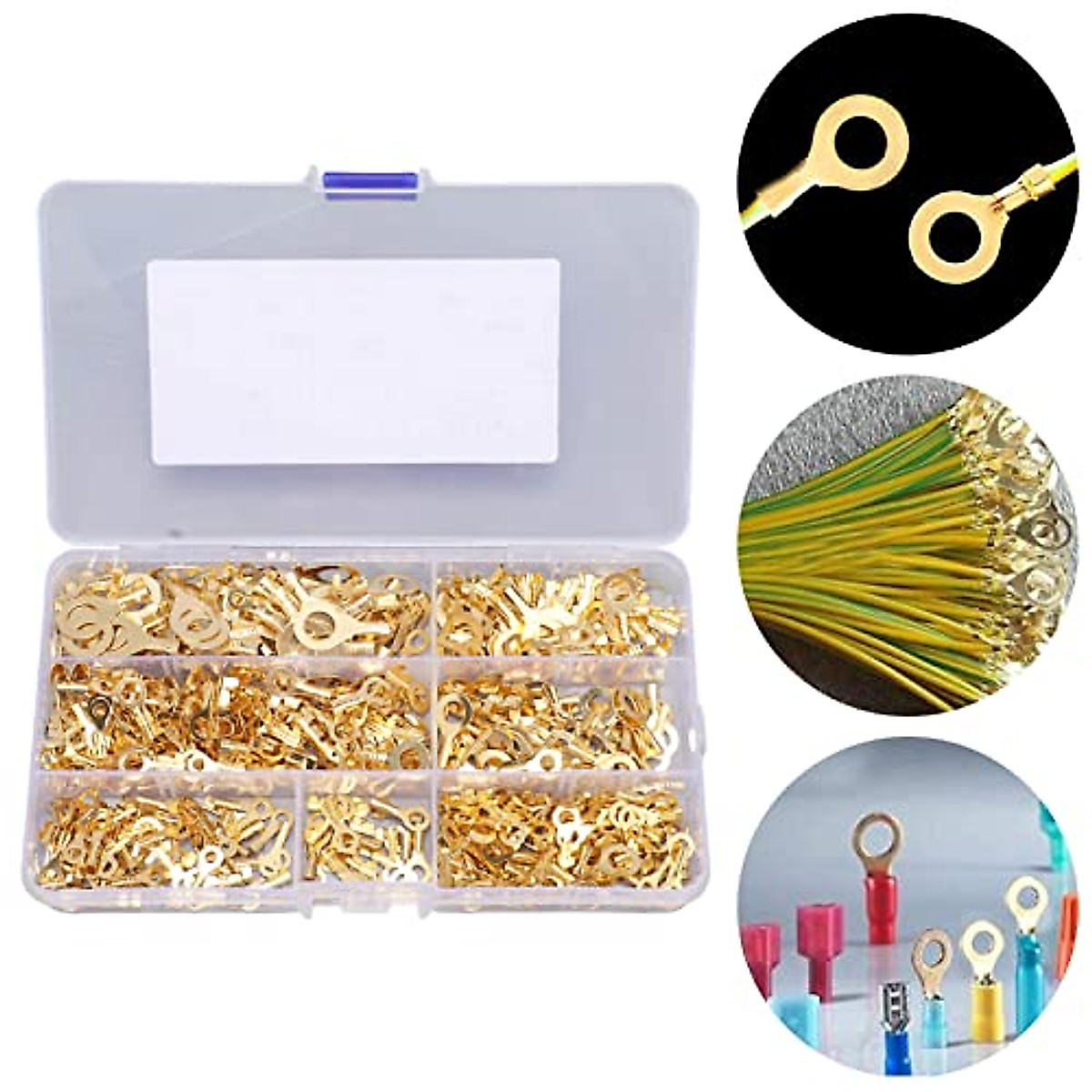 540PCS Cable Lugs Brass Wire Lugs Assortment Set Terminal Wire Connector Lugs with Storage Box M3 M4 M5 M6 M8 M10