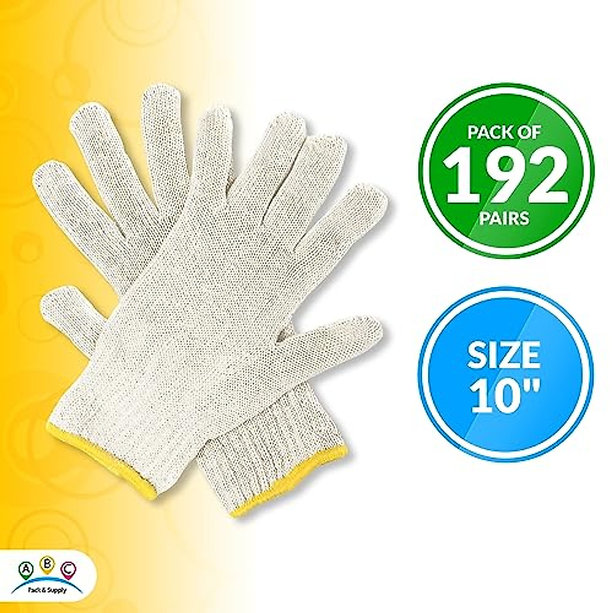 AMZ Yellow String Knit Gloves 10" Medium Pack of 24 Work Cotton Gloves for Men, Women Reusable Cotton Work Gloves Medium, Breathable Working Grip Gloves, Thick String Knit Work Gloves, Cloth Gloves