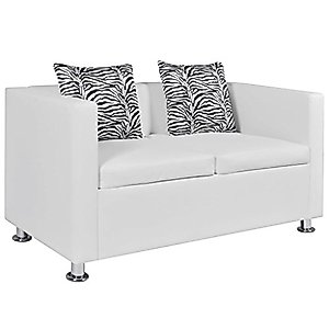 EstaHome 2-Seater Sofa | Modern 2-Seat Sofa Couch with Metal Legs | Faux Leather Living Room Sofa with 2 Pillows | White Artificial Leather 47.2" x 24.6" x 24.8"