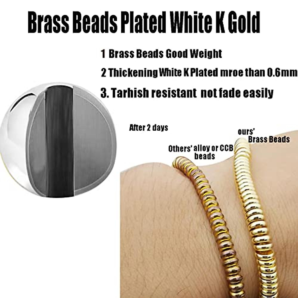 200 Pcs Mix White K Beads Smooth Little Round Spacer Beads Brass Long-Lasting Tarnish Resistant Seamless Loose Beads for DIY Bracelet Jewelry Making (3/4/5/6MM-Silver)