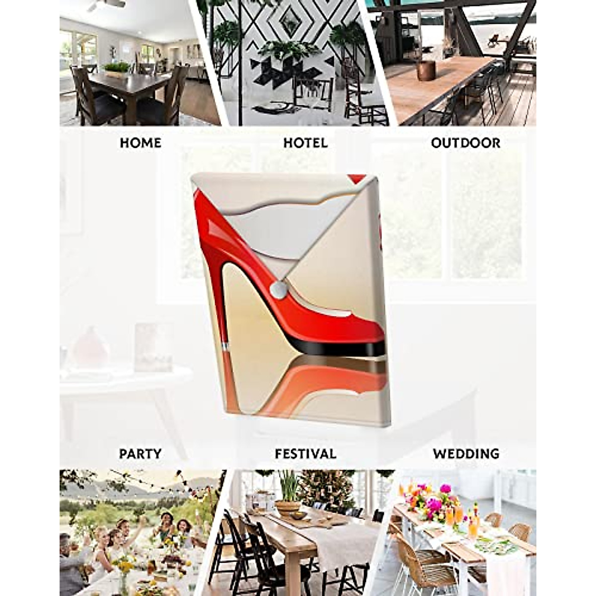 Dining Room Chair Back Covers, Sexy Red High Heels Lipstick Rose Chair Covers Kitchen Chair Slipcovers Protective Covers for Holiday Party Festival Decoration, Set of 8