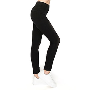 Women's Stretch Pull-on Skinny Denim Look Jean Leggings, Full Length, Faded Black, Large