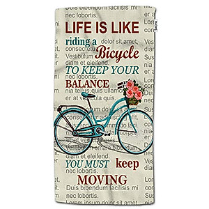HGOD DESIGNS Quote Hand Towels,Inspirational Quote On Newspaper with Retro Bicycle and Flower 100% Cotton Soft Bath Hand Towels for Bathroom Kitchen Hotel Spa Hand Towels 15"X30"