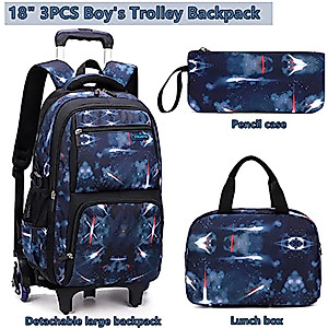 Egchescebo 18" School Kids Rolling Backpack for Adults With Wheels Trolley Wheeled Backpacks for Boys Students Travel Bags Adults With Lunch Box Pencil bag 3PCS Navy Blue