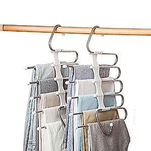 MXIAOXIA 5-in-1 Pants Hanger Multifunctional Portable Stainless Steel Hanger for Clothes Trousers Coat Storage Organization Space Saving