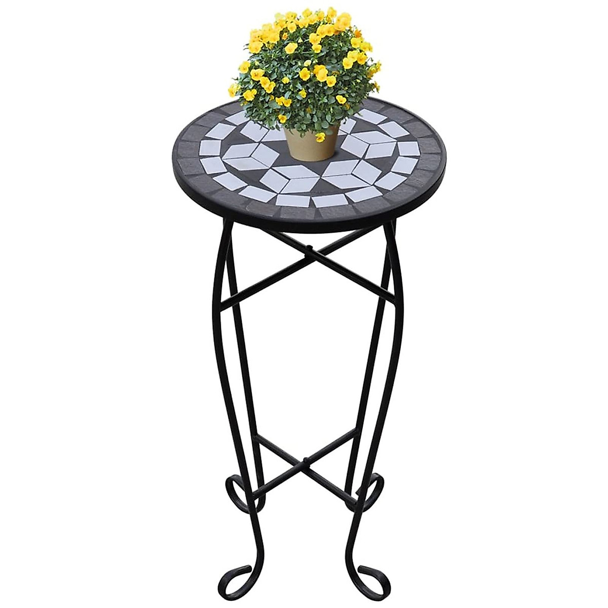 Keketa Mosaic Side Table Plant Table Black White for Patio,Bistro,Bar