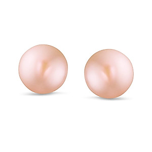 Simple Plain Pink Freshwater Cultured Pearl Ball Stud Earrings For Women For Teen .925 Sterling Silver 7MM