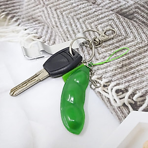 Honbay 6PCS Pea Pod Decompression Toy Squeeze Beans Peapod Fidget Toy Extrusion Edamame Pea Keychain Keyring Stress Relieving Keychain Toys
