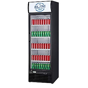 Elite Kitchen Supply Commercial Display Refrigerator, ETL NSF Upright Reach-in Fridge Cooler Merchandiser with Glass Door in Black, 24" W 15.1 cu. ft. Fan Cooling