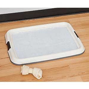 IRIS USA Pee Pad Holder, Medium Dog Pad Holder, Secured Latches, Non-Skid Rubber Feet, High Polish Finish for Easy Cleaning, Leak Protection Indoor Potty Tray, Dark Gray