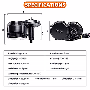 BAFANG BBS02 48V 750W Mid Drive Kit, 8Fun Bicycle Motor Kit with 500C LCD Display & 44T Chainring, Electric Brushless Bike Motor Motor para Bicicleta for 68-73mm BB (NO Battery)