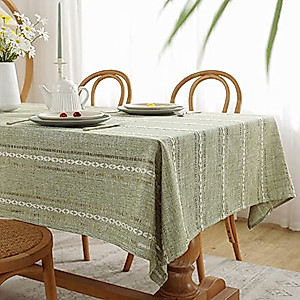 DOHIAYA Rustic Tablecloths for Rectangle Tables, Hemstitched Embroidered Cotton Linen Table Cloth for Kitchen Dining Room, Party, Christmas (Sage Green, 54" W X 70" L)