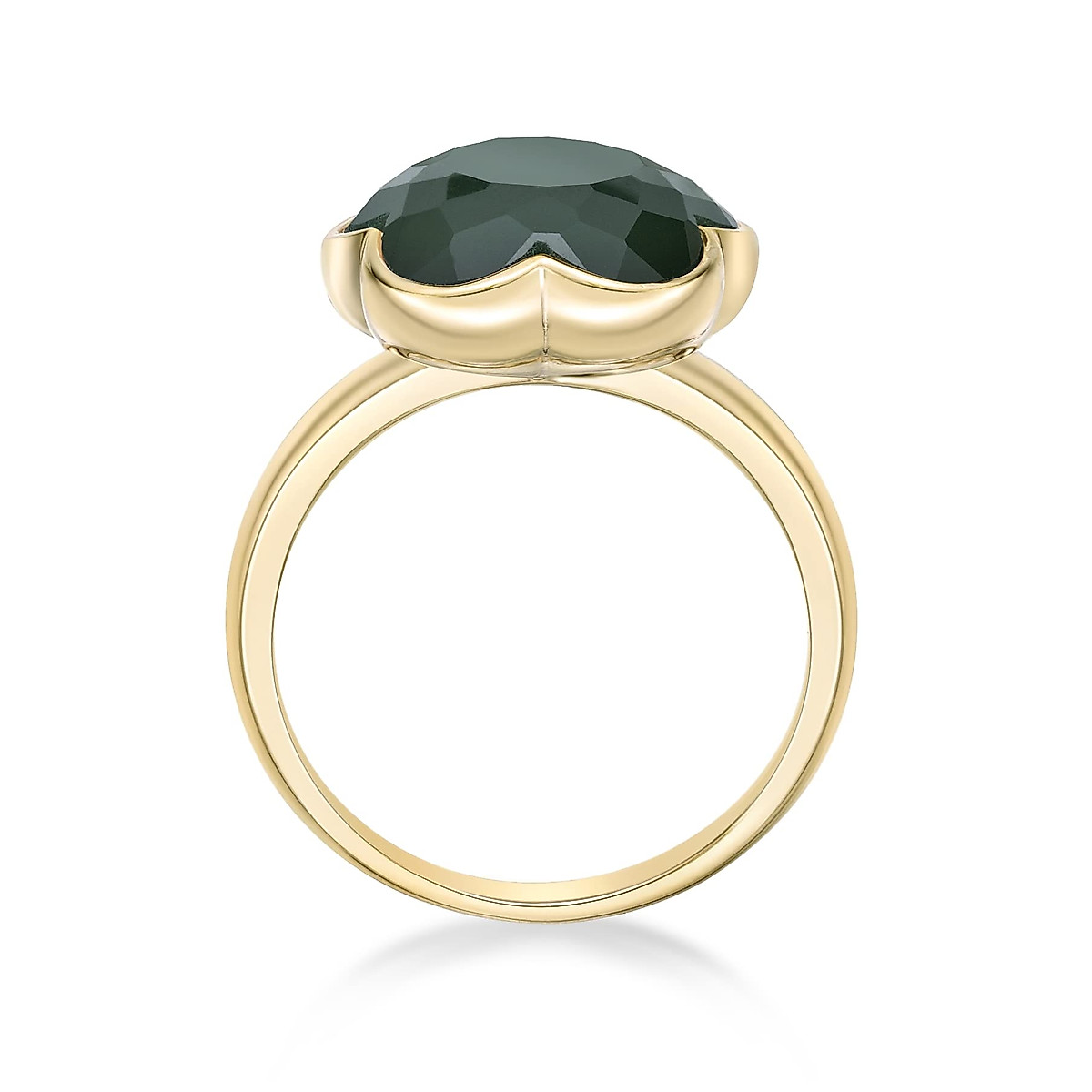 Lavari Jewelers Stylish Five Petal Flower Ring for Women - Elegant Green Onyx in 925 Sterling Silver - Hypoallergenic Yellow Gold Plated - Birthday Ring Size 8