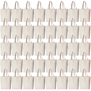 Pinkunn 100 Pcs Canvas Bags Bulk Natural Cotton Bags with Handles Plain Polyester Cotton Bags for Crafting DIY(White)
