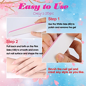 Sponge Nail File and Buffer for Nail Art Care Double Sides - Sponge and Emery Boards Professional Nail File Designed in 80/100 Grit Manicure Nail Tools Pack of 6Pcs Color Pink