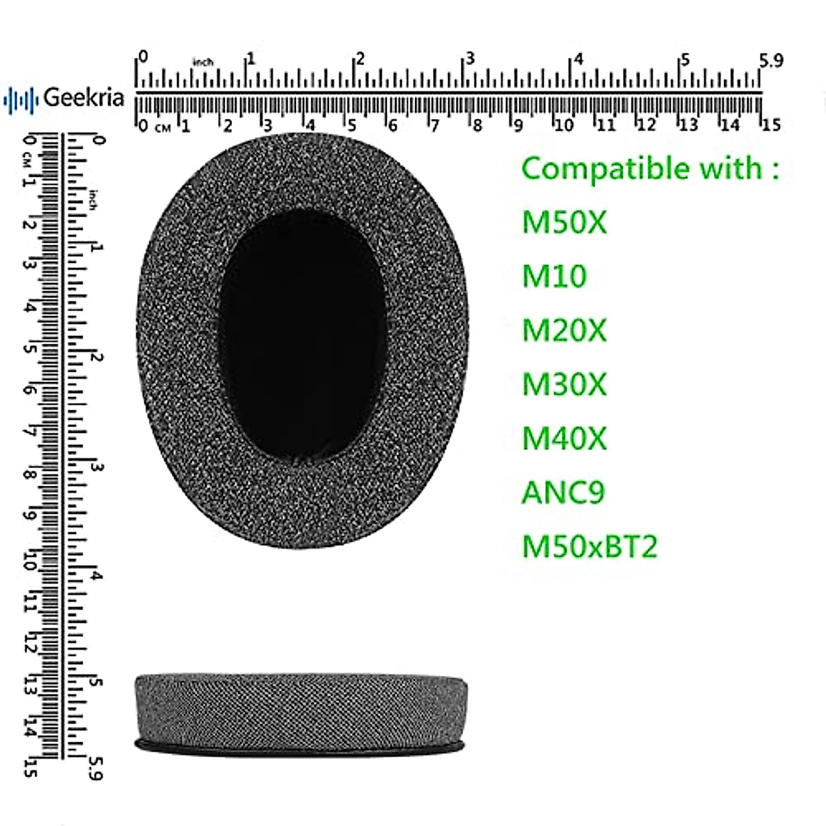 Geekria Comfort Linen Replacement Ear Pads for Audio-Technica ATH-M50XBT ATH-M50xBT2 ATH-M50X ATH-M60X M40X M30X M20X M10X ATH-ANC9 Headphones Earpads, Headset Ear Cushion Repair Parts (Dark Grey)