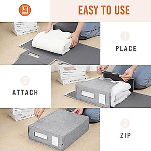 Homaisson 2-Pack Shoe Storage Organizer for Closet, Large Shoe Box Storage + 3 Pack Bed sheet organizers and storage, Foldable Sheet Set Organizers for Linen Closet (Khaki+Grey)