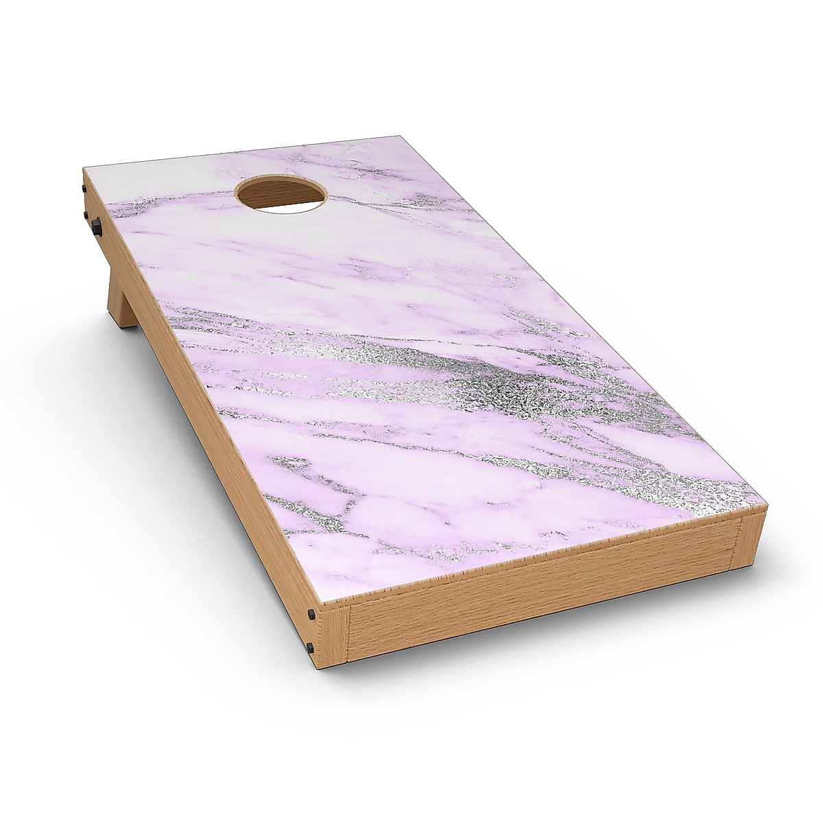 Design Skinz Marble Skin Set for Cornhole (Skin Only) - Purple Marble & Digital Silver Foil V10