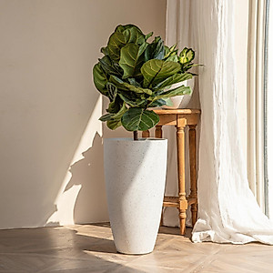 LA Jolie Muse 20 Inch Tall White Planters,Set of 2 Indoor/Outdoor Tall Planters with Shelf Insert and Trays,Modern Large Flower Pot for Front Front Door, Patio and Deck