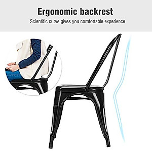 GLACER Stackable Dining Metal Chairs Set of 4, 18 inches Seat Height Tolix Side Bar Chairs with Detachable Backrest, Industrial Design Restaurant Patio Bistro Dining Chairs (Black)