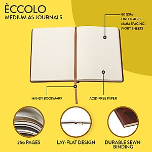 Eccolo Lined Journal Notebook, Flexi-Cover, World Map, 256 Ruled Pages, Medium 5.75-x-8.25 inches