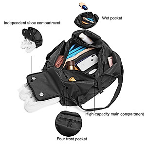 Y.U.M.C. Travel Yoga Gym Bag for Women, Carrying Workout Gear, Makeup, and Accessories, Shoe Compartment and Wet Dry Storage Pockets(Large,Black)