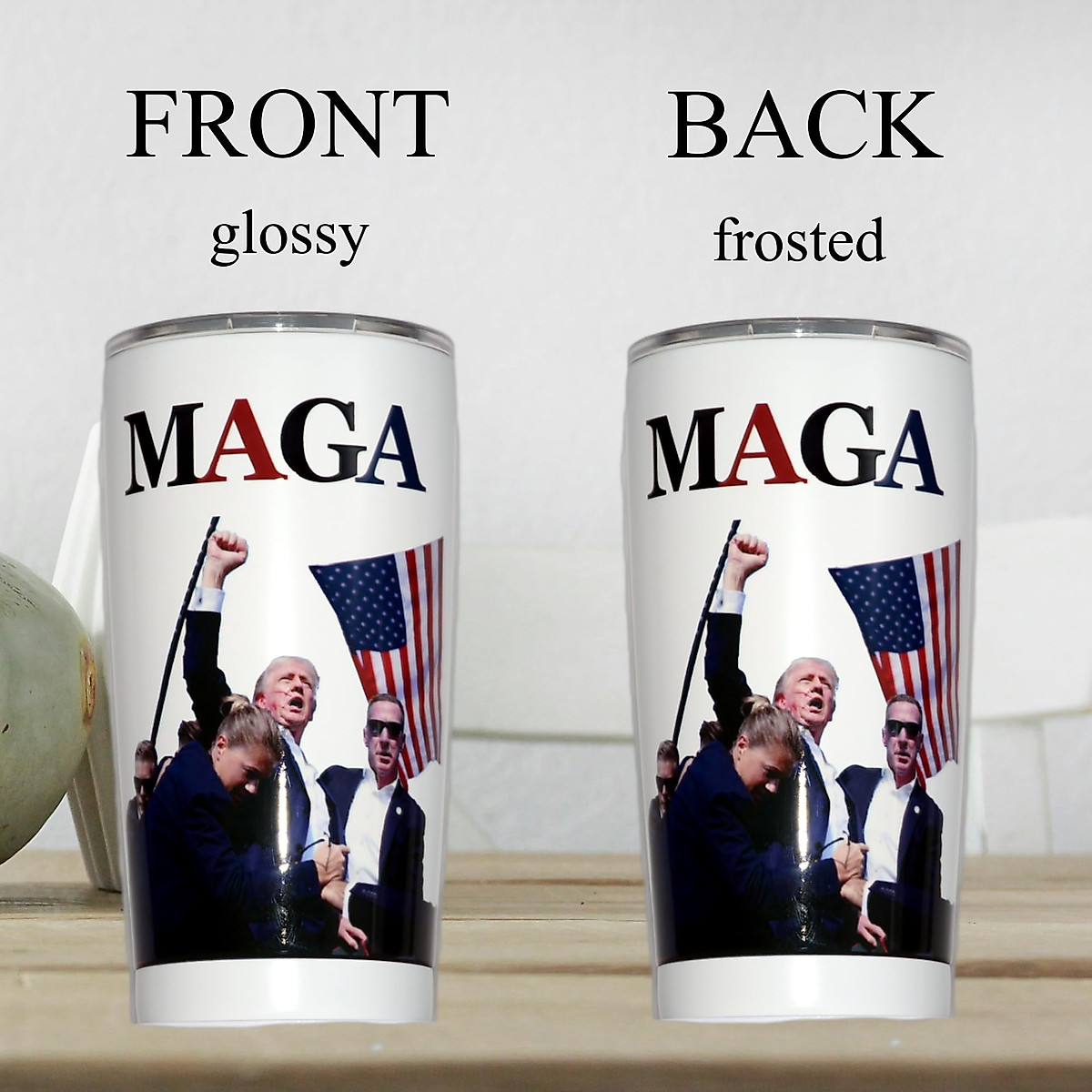 20oz Trump Tumblers - MAGA - 3D Printing Stainless Steel Cup White Trump Insulated Tumbler for Gift Trump Thermal Coffee Mug Trump Water Bottles Two-sided(glossy and frosted）for Hot and Cold drink
