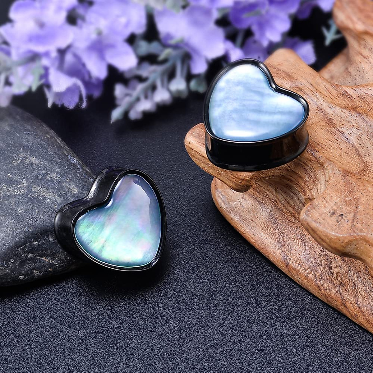 COOEAR Stainless Steel Ear Gauges Water Drop Heart Shape Tunnel Plugs Flared Expander Stretchers 0g(8mm)-1"(25mm).