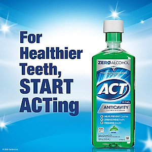 ACT Anticavity Zero Alcohol Fluoride Mouthwash 18 fl. oz. (Pack of 4) With Accurate Dosing Cup, Mint