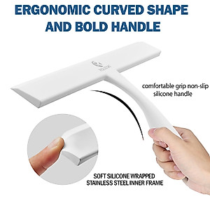 ROLIZOE Shower Squeegee for Glass Doors, 11 Inch Ergonomics Anti-rust Silicone Squeegee with Stainless Steel Frame for Shower Glass Door, Mirrors, Tiles and Windows Cleaning, White