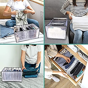 2 Pcs Wardrobe Clothes Organizer Upgrade Foldable Pants Clothes Drawer Organizers Large Washable Compartment Storage Box for Jeans T-shirts Leggings(7 Grids)