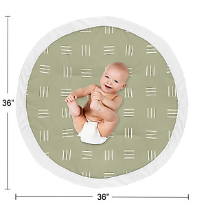 Sweet Jojo Designs Sage Green Boho Mudcloth Boy or Girl Baby Playmat Tummy Time Infant Play Mat - White Bohemian Woodland Tribal Southwest Mud Cloth Hatch Gender Neutral Triple Line