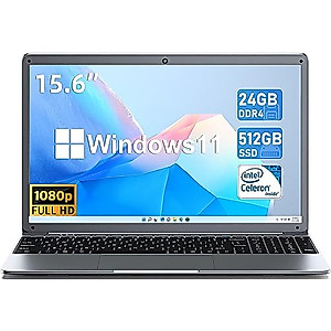 SGIN 15.6 Inch Laptop 24GB DDR4 512GB SSD, Windows 11 Laptops Computer with Intel Celeron N5095 Processor(Up to 2.9GHz), FHD 1920x1080, Mini HDMI, 2.4/5.0G WiFi, Webcam, USB 3.0, Bluetooth 4.2